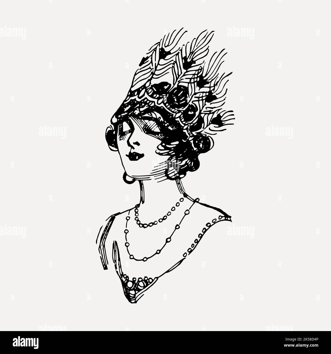 Princess hand drawn clipart, headdress lady illustration vector Stock ...