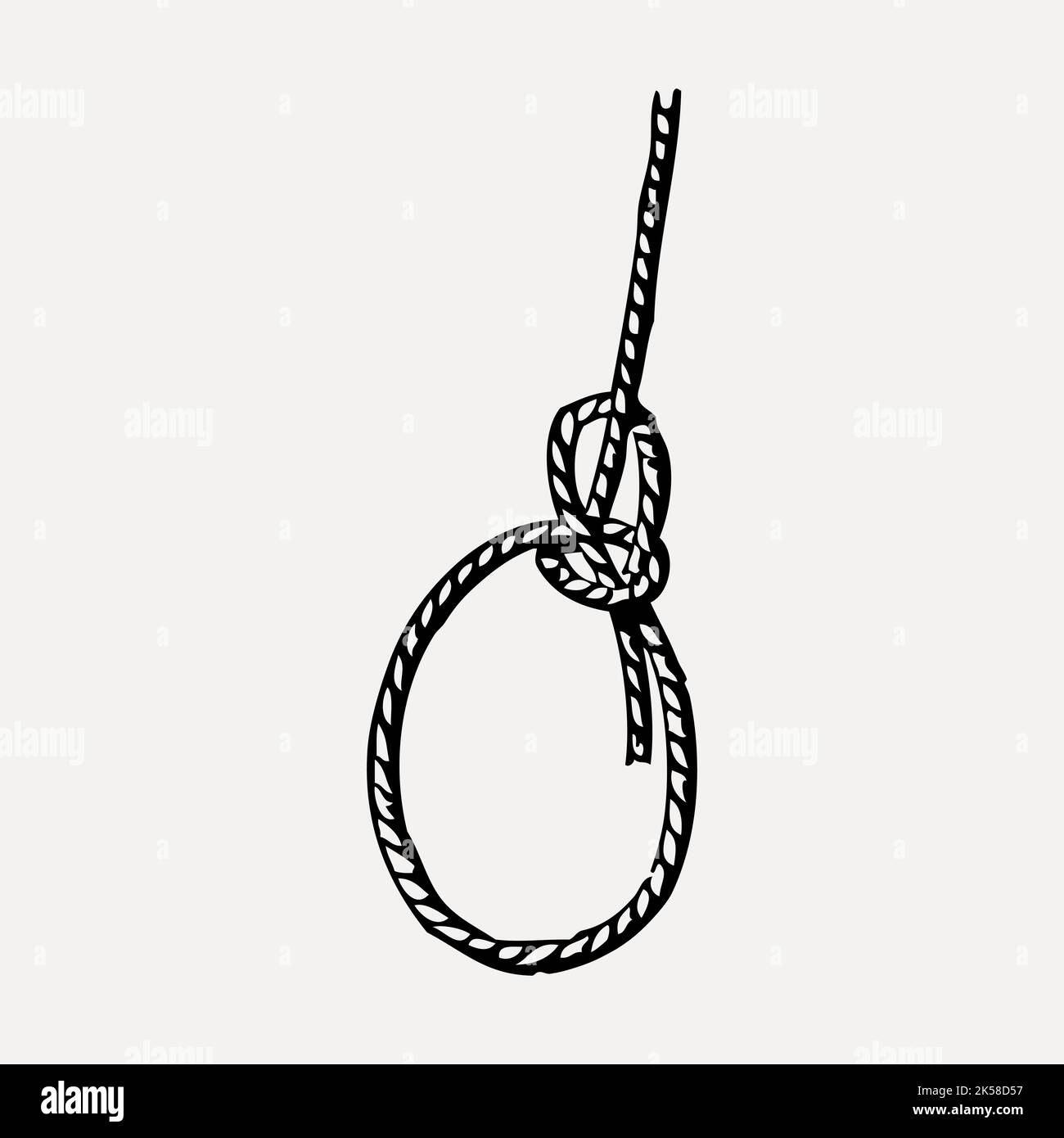 Rope hand drawn clipart, lariat loop knot illustration vector Stock ...