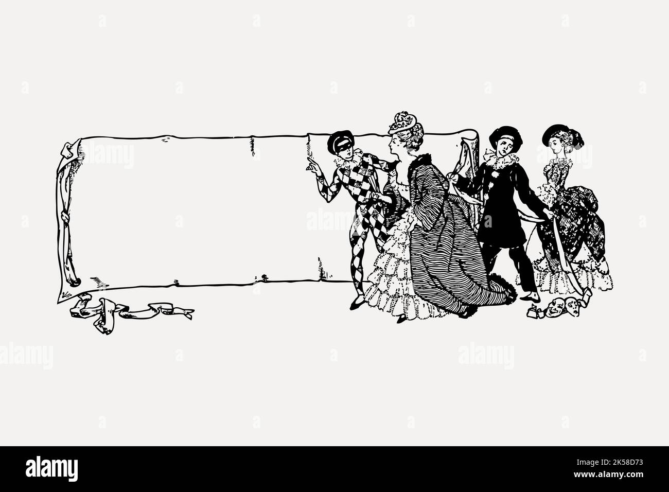 Paper roll banner hand drawn clipart, people illustration vector Stock ...