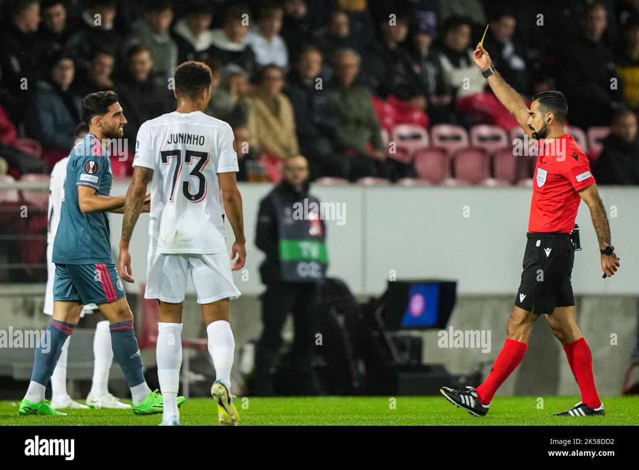 Herning - Alireza Jahanbakhsh of Feyenoord receives a yellow card from ...