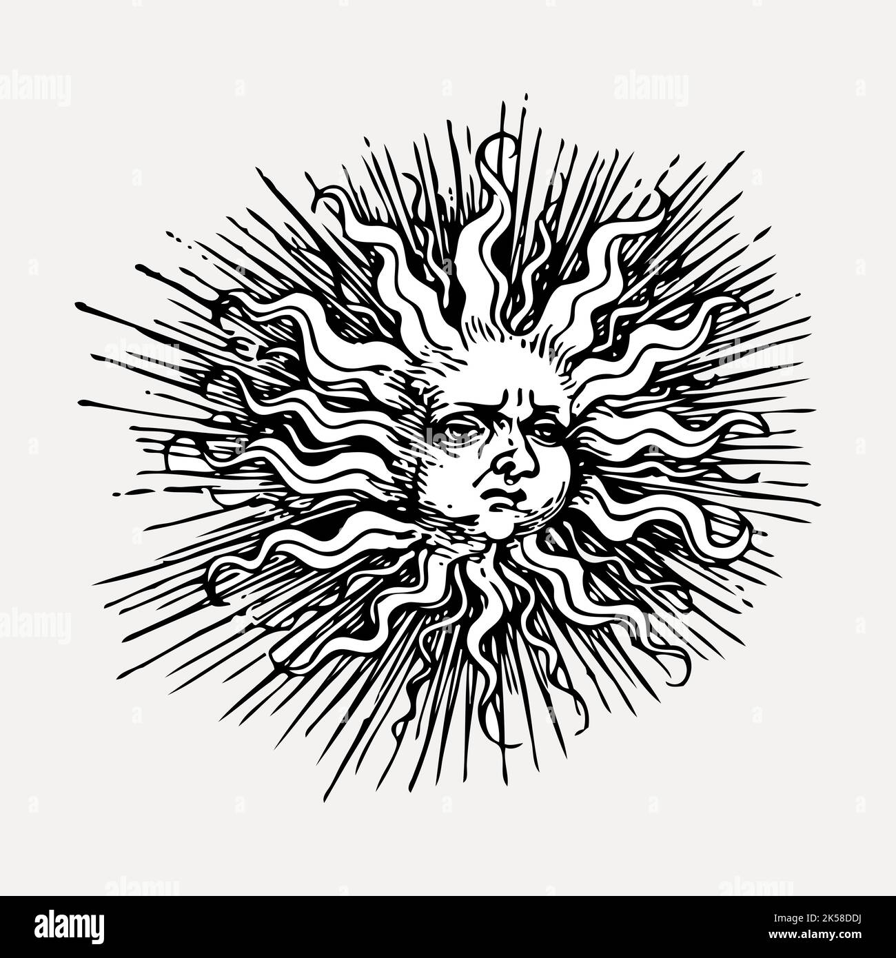 Face sun hand drawn clipart, celestial illustration vector Stock Vector ...