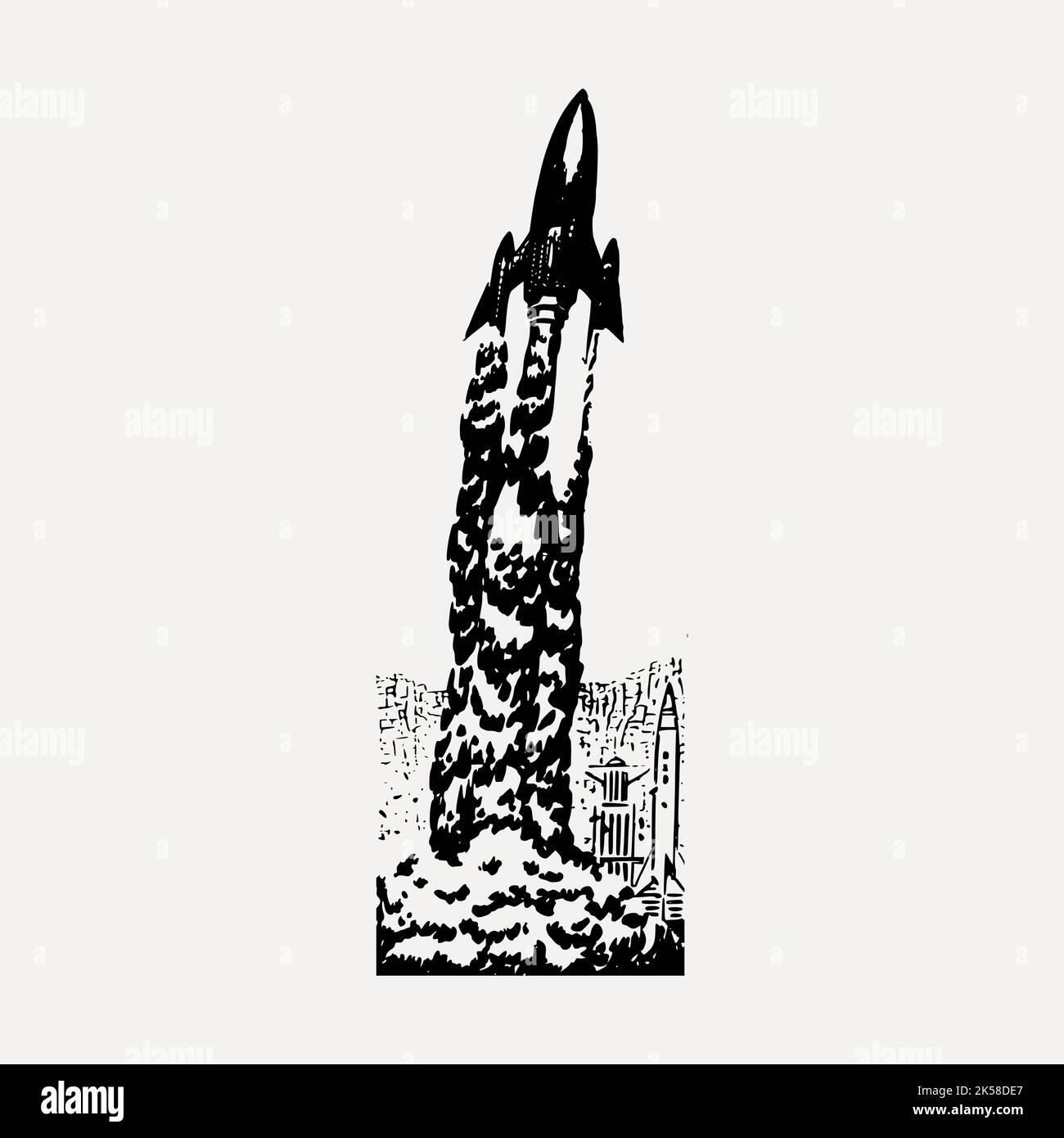 Launched spaceship hand drawn clipart, rocket illustration vector Stock ...