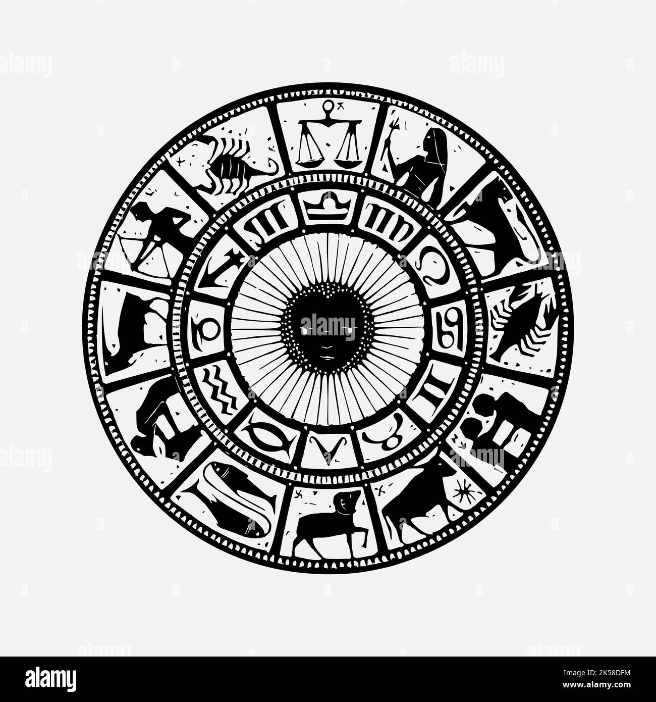 Zodiac wheel hand drawn clipart Stock Vector Images - Alamy