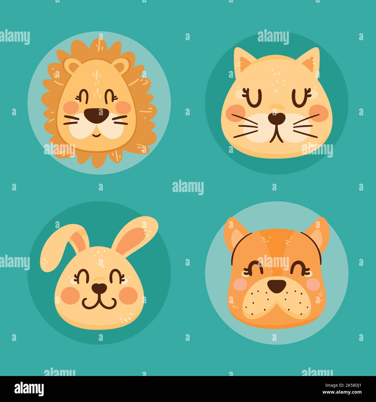 four cute animals set heads Stock Vector Image & Art - Alamy