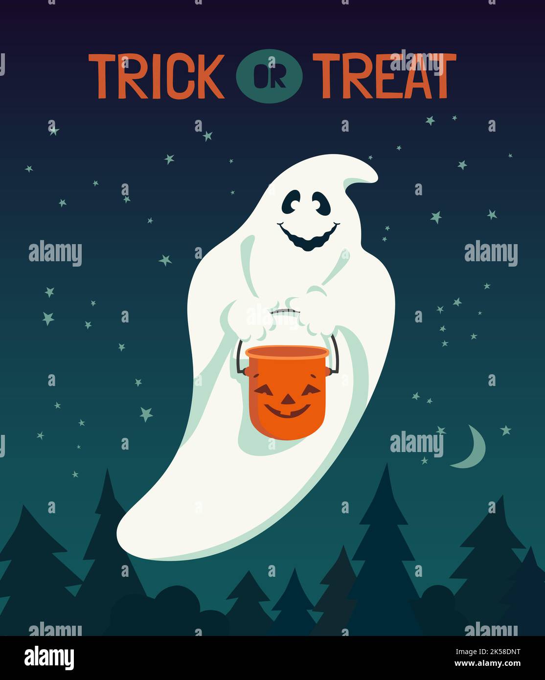 Halloween spooky ghost with candy bucket poster Stock Vector Image ...