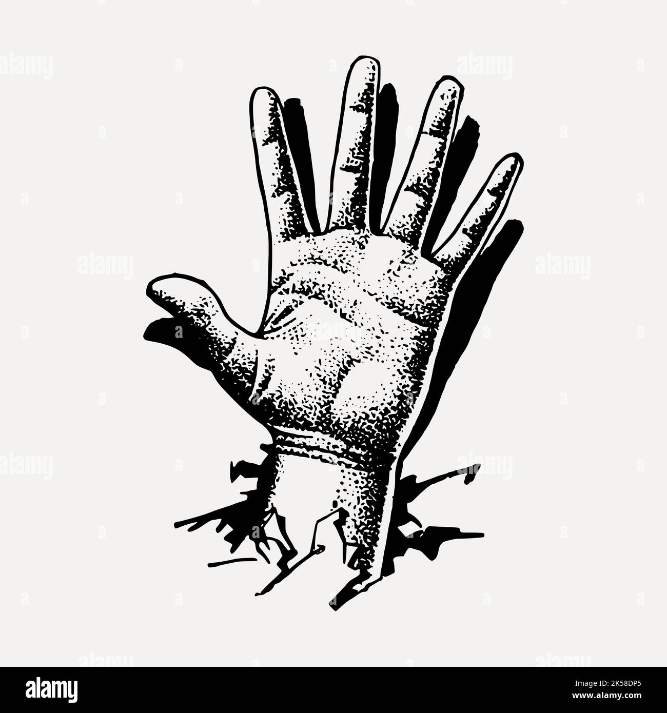 Palm hand drawn clipart, black and white illustration vector Stock ...