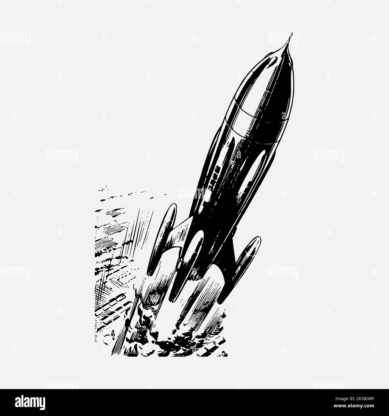 Rocket hand drawn clipart, launched spaceship illustration vector Stock ...