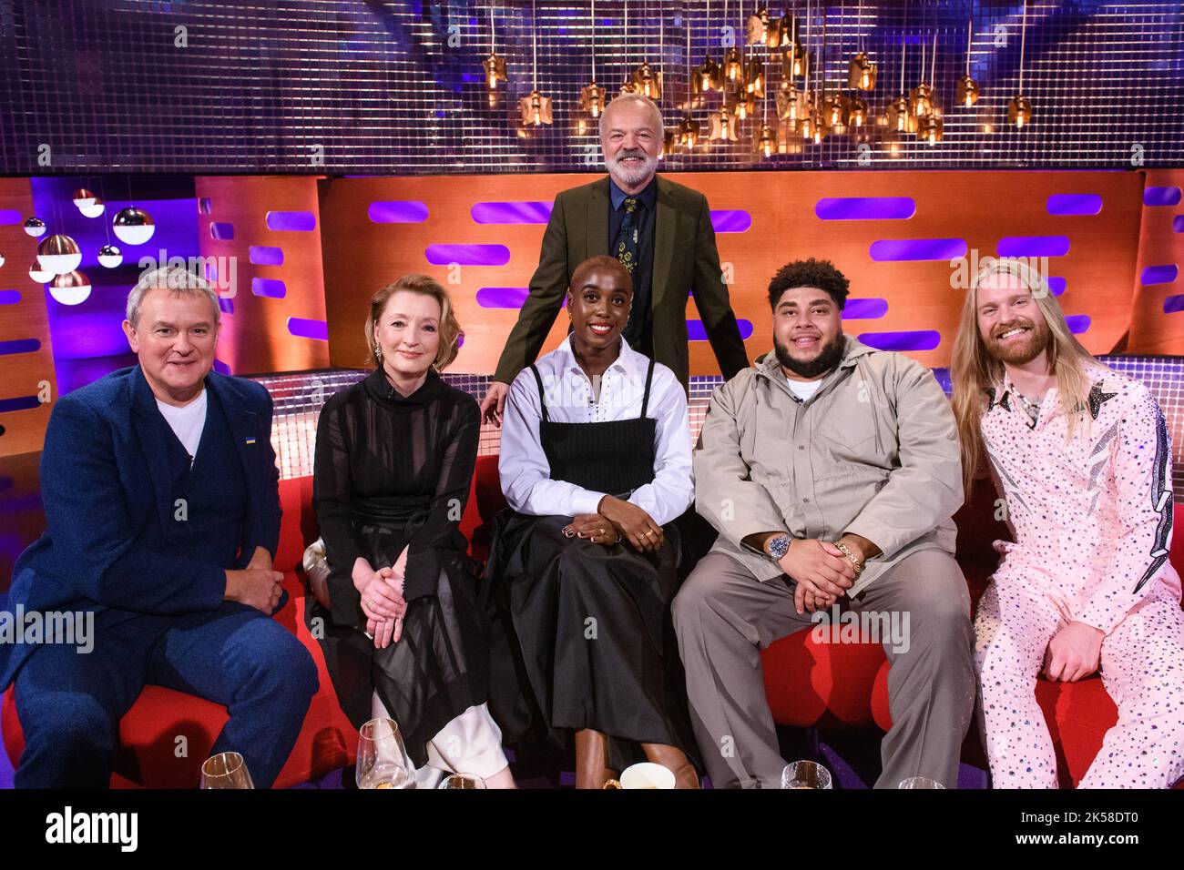 EDITORIAL USE ONLY (left to right seated) Hugh Bonneville, Lesley Manville, Lashana Lynch, Big ...