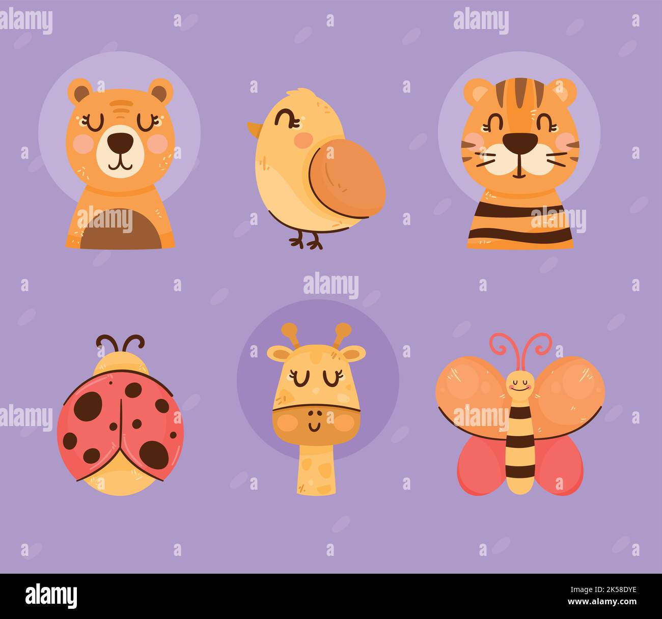 six cute animals set characters Stock Vector Image & Art - Alamy
