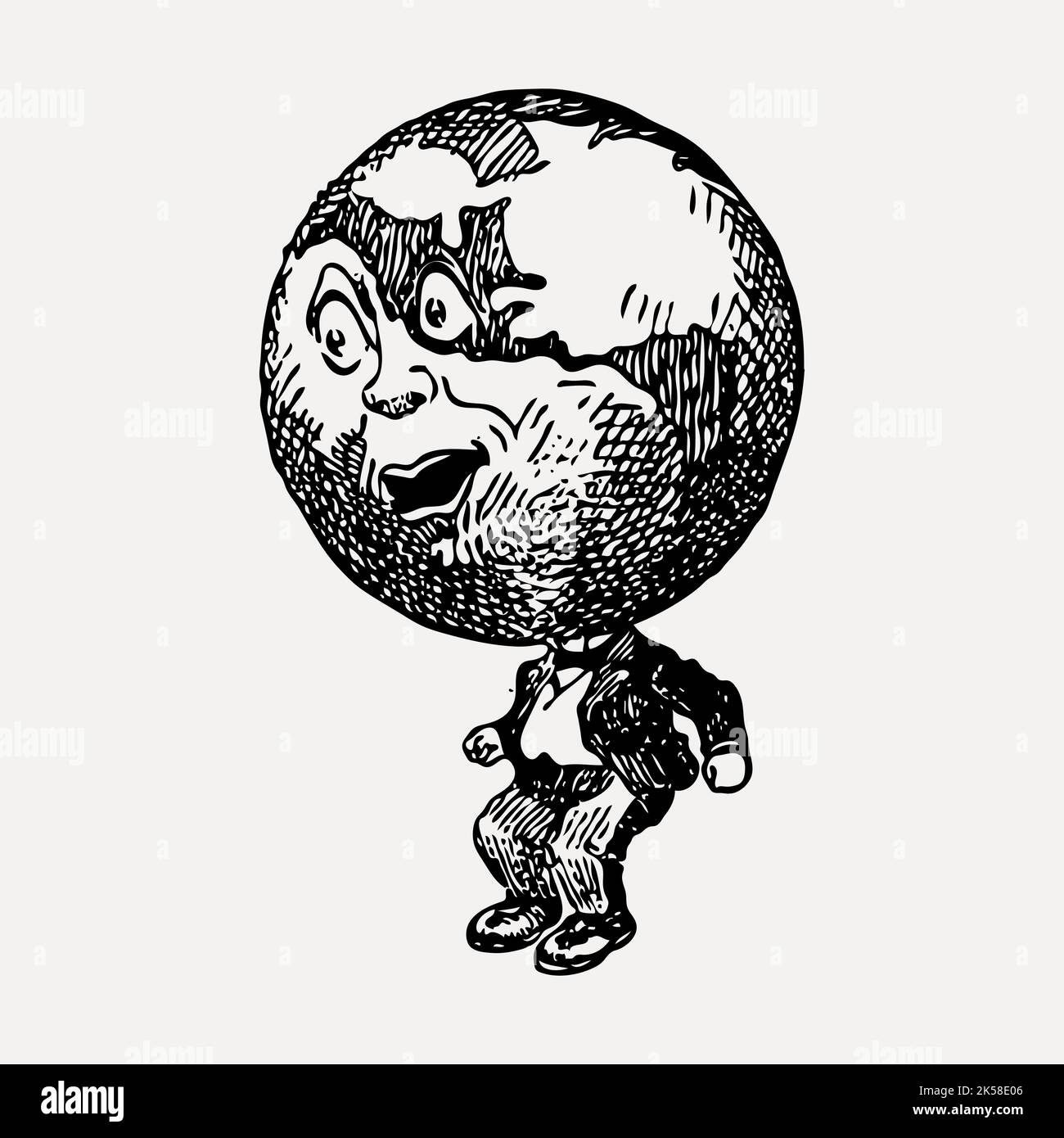 Globe man hand drawn clipart, cartoon illustration vector Stock Vector ...