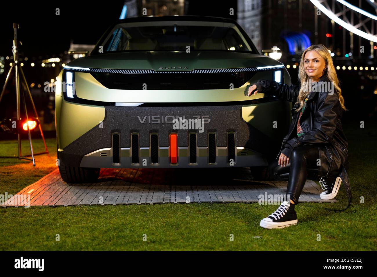 EDITORIAL USE ONLY Emma Walsh with ¦koda's Vision 7S is unveiled at it ...