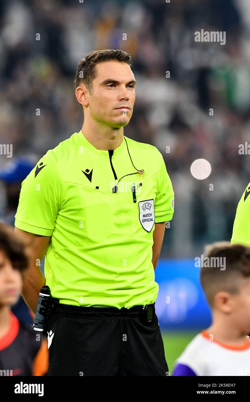 Referee Sandro Scharer looks on during the UEFA Champions League 2022/ ...