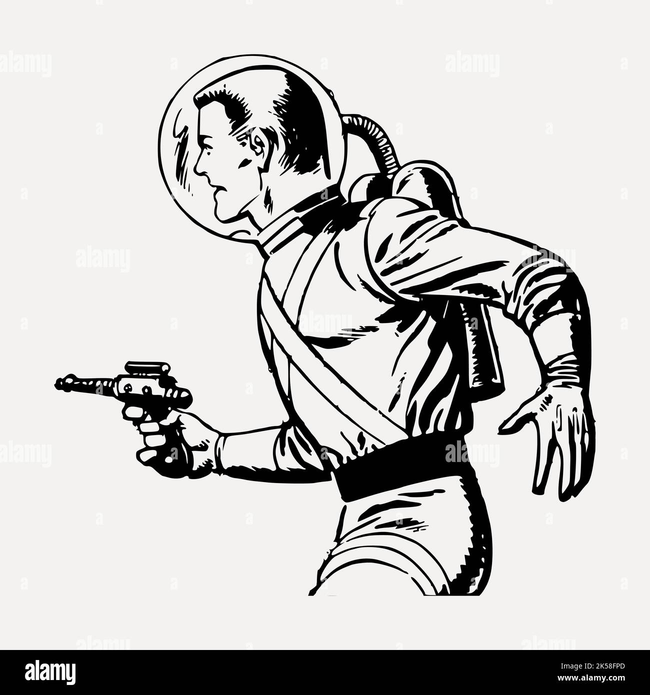 Ray gun man hand drawn clipart, astronaut illustration vector Stock ...