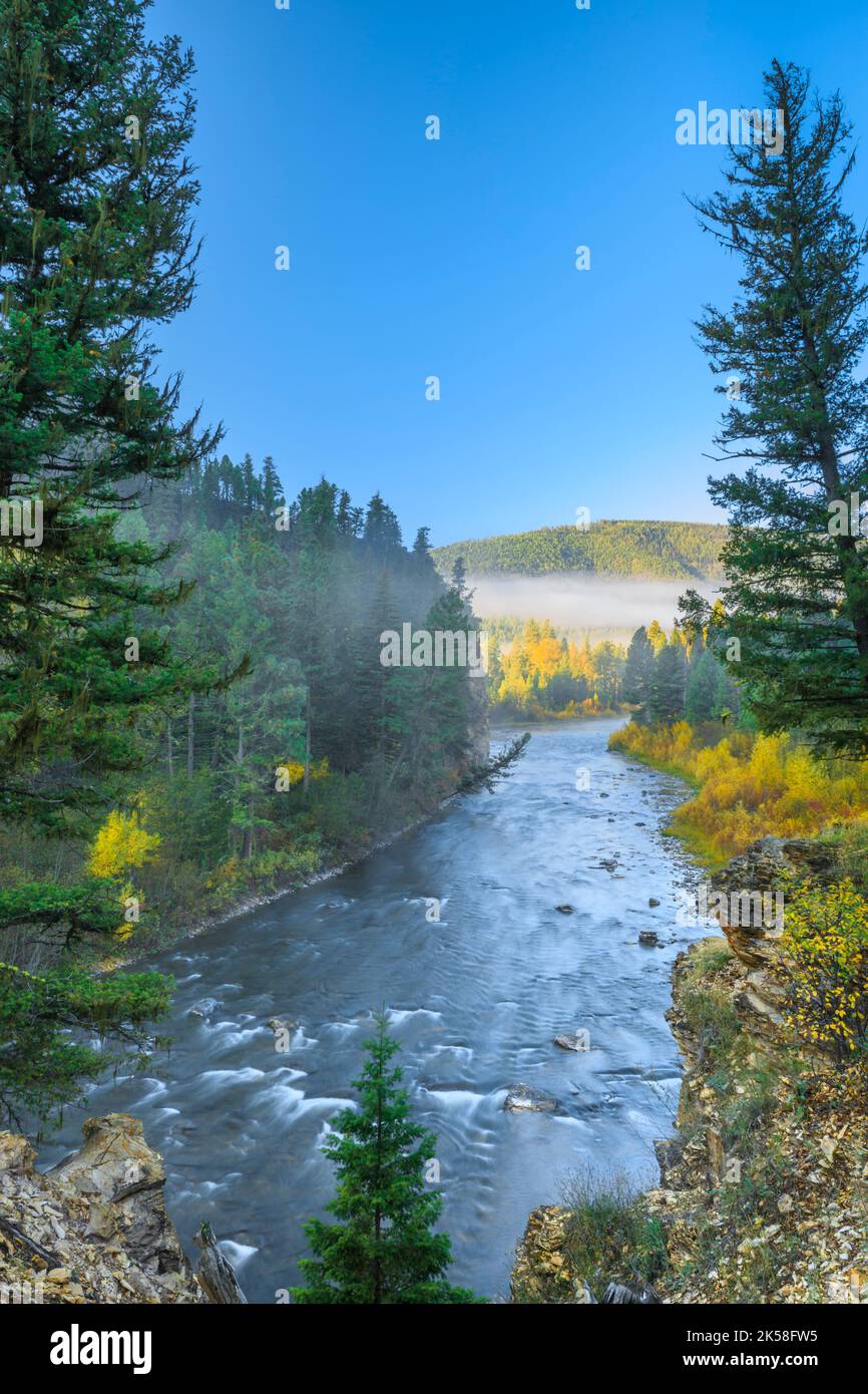 blackfoot river in fall below the garnet range near ovando, montana ...