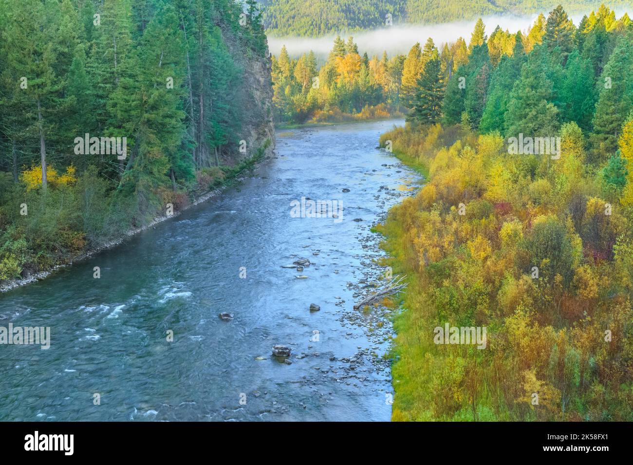 blackfoot river in fall below the garnet range near ovando, montana ...