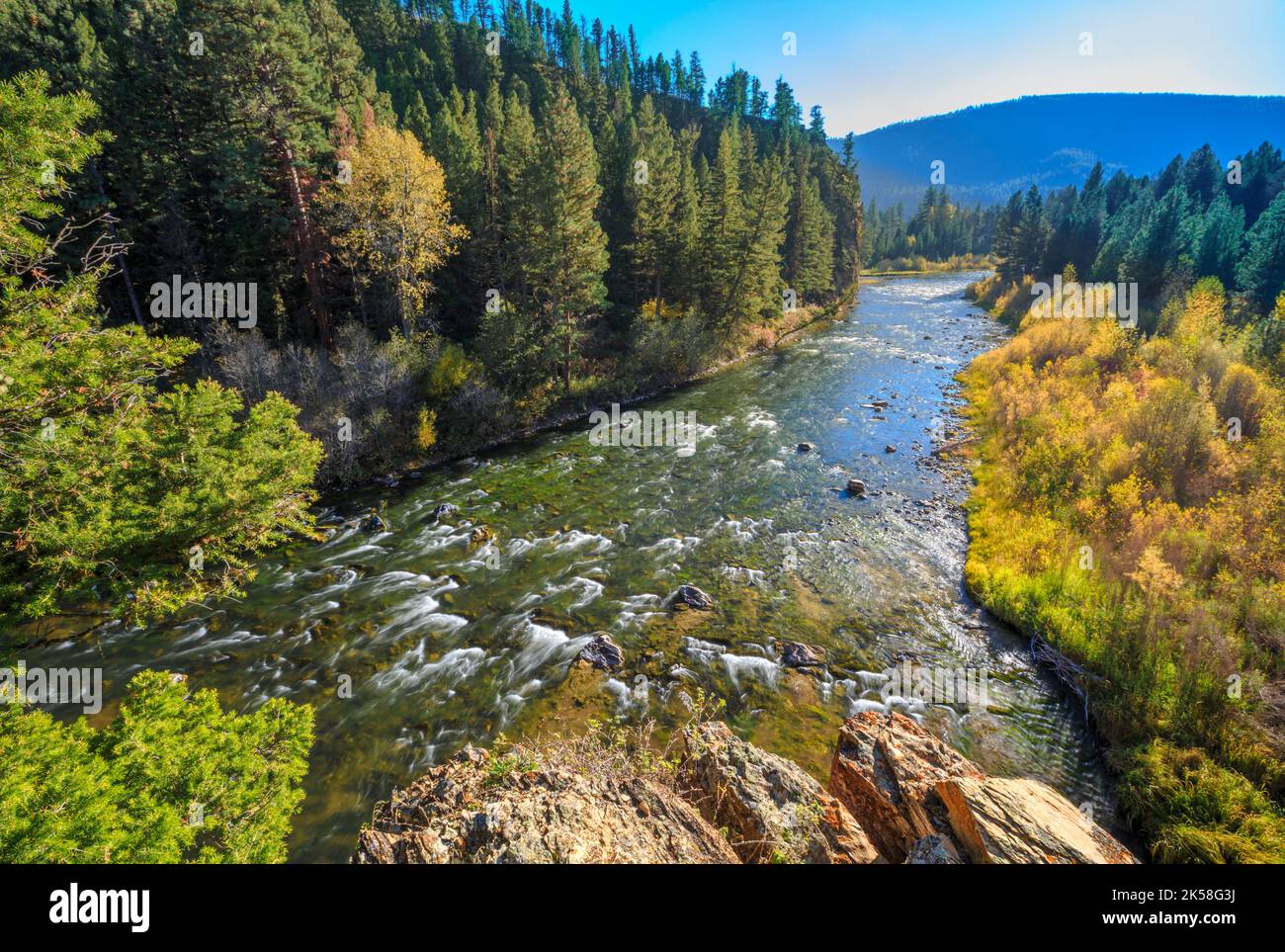 blackfoot river in fall below the garnet range near ovando, montana ...