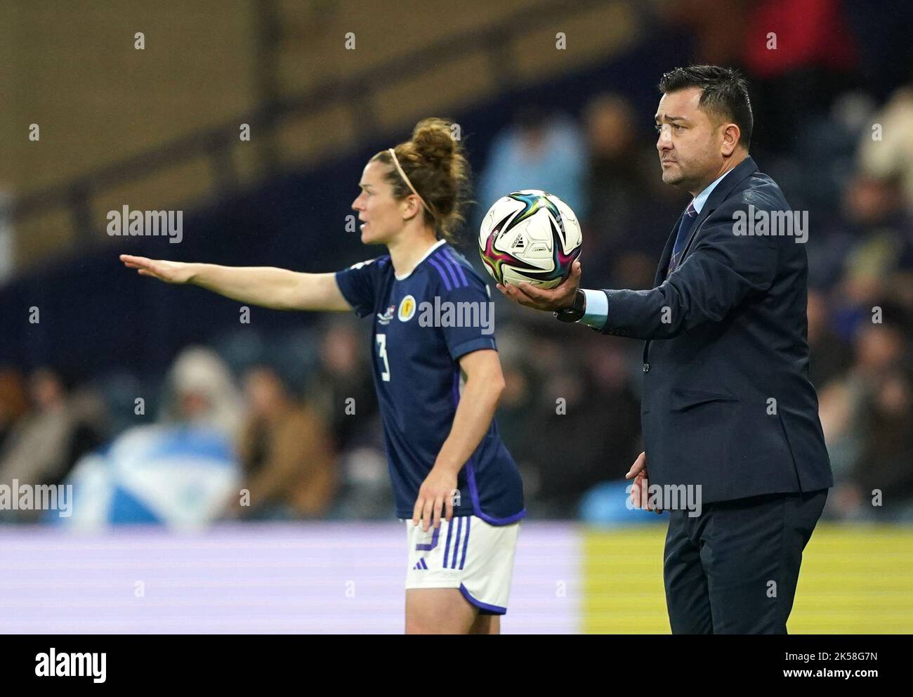 Scotland head coach Pedro Martinez Losa (right) during the FIFA Women's ...