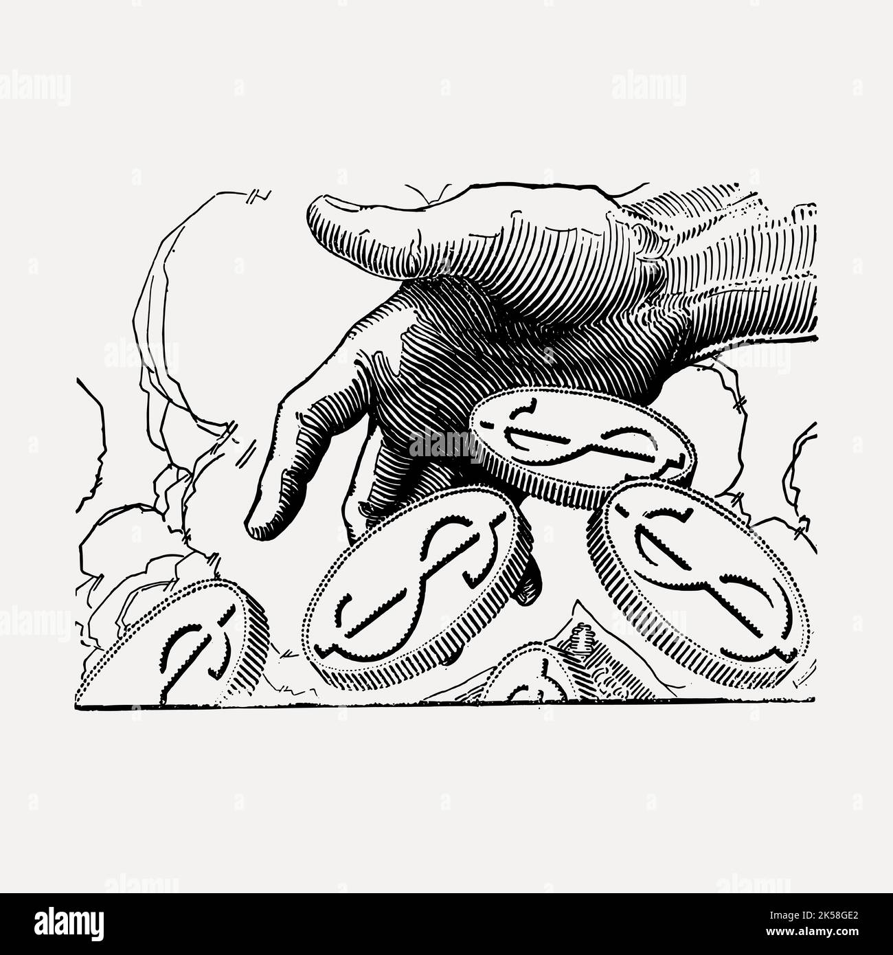 Hand with coins hand drawn clipart, business illustration vector Stock ...