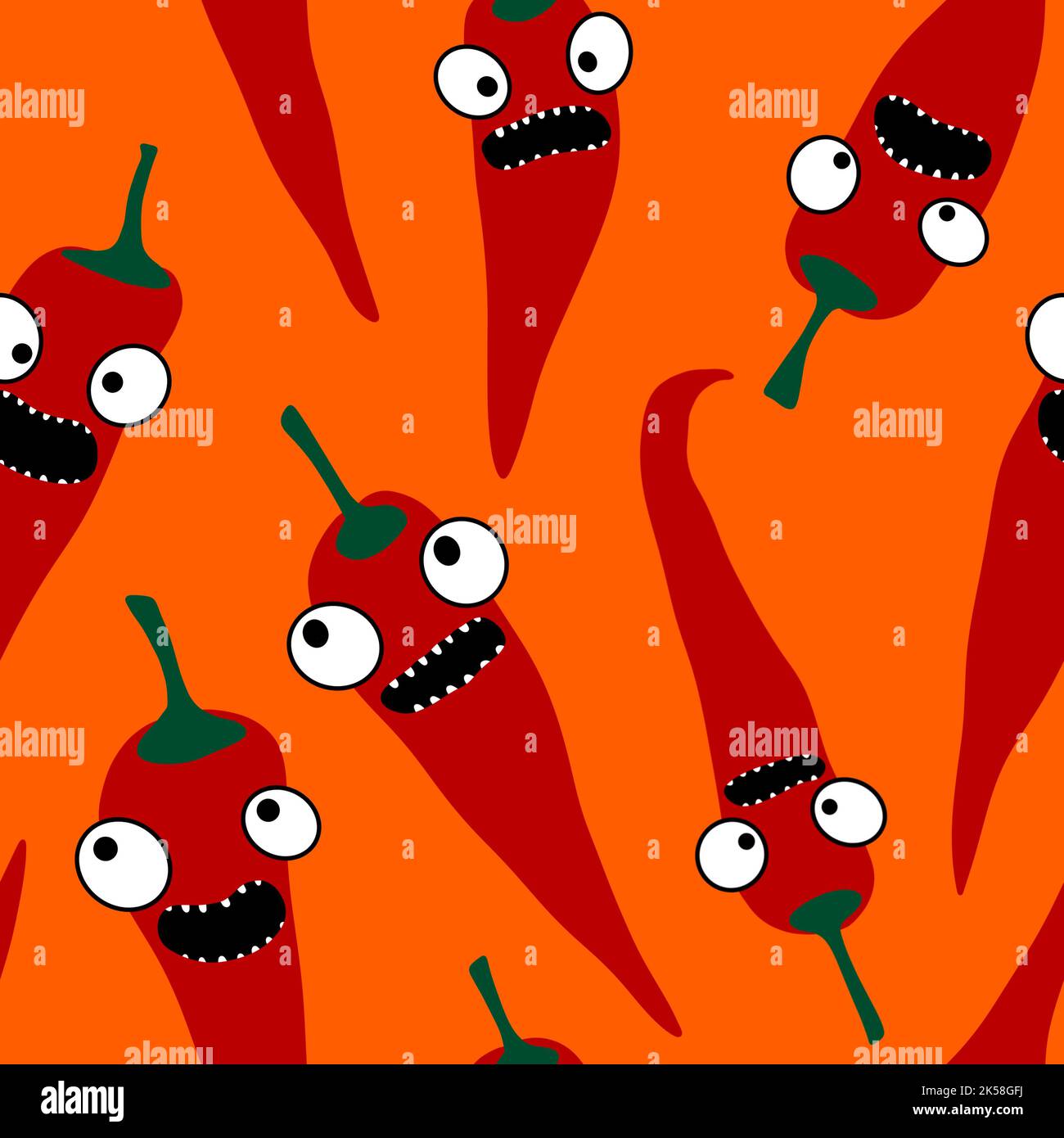 Cartoon vegetable seamless vampire Halloween red hot pepper pattern for ...