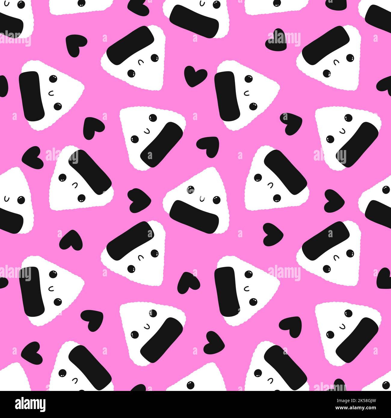 Japanese food onigiri seamless cartoon kawaii rice ball pattern for ...