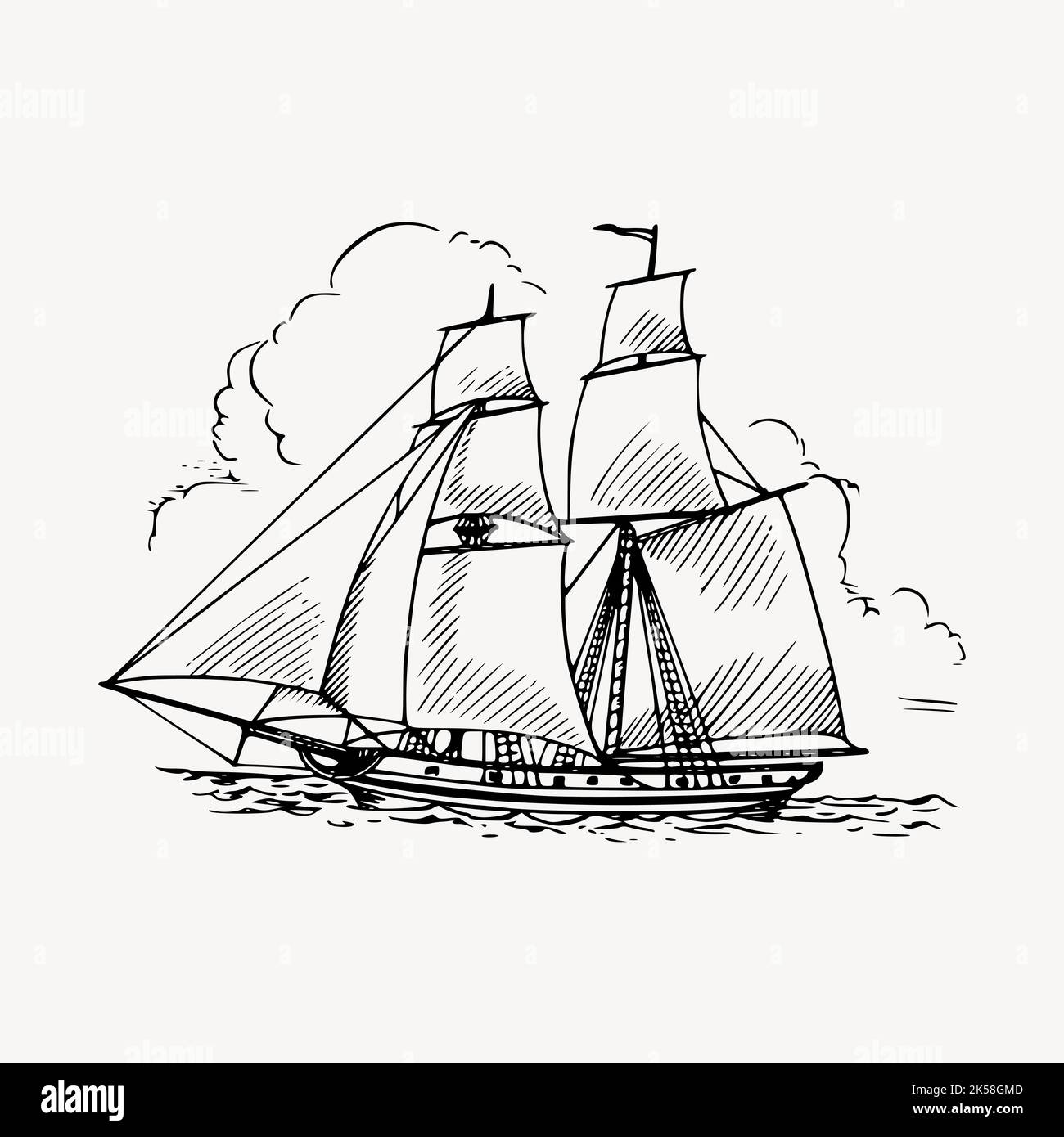 Sailing ship clipart, vintage transportation illustration vector Stock ...