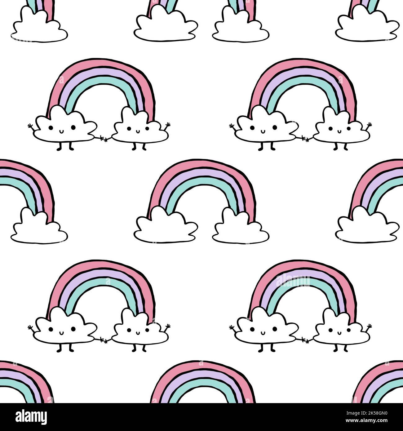 Cartoon doodle rainbow seamless pattern for wrapping paper and kids ...