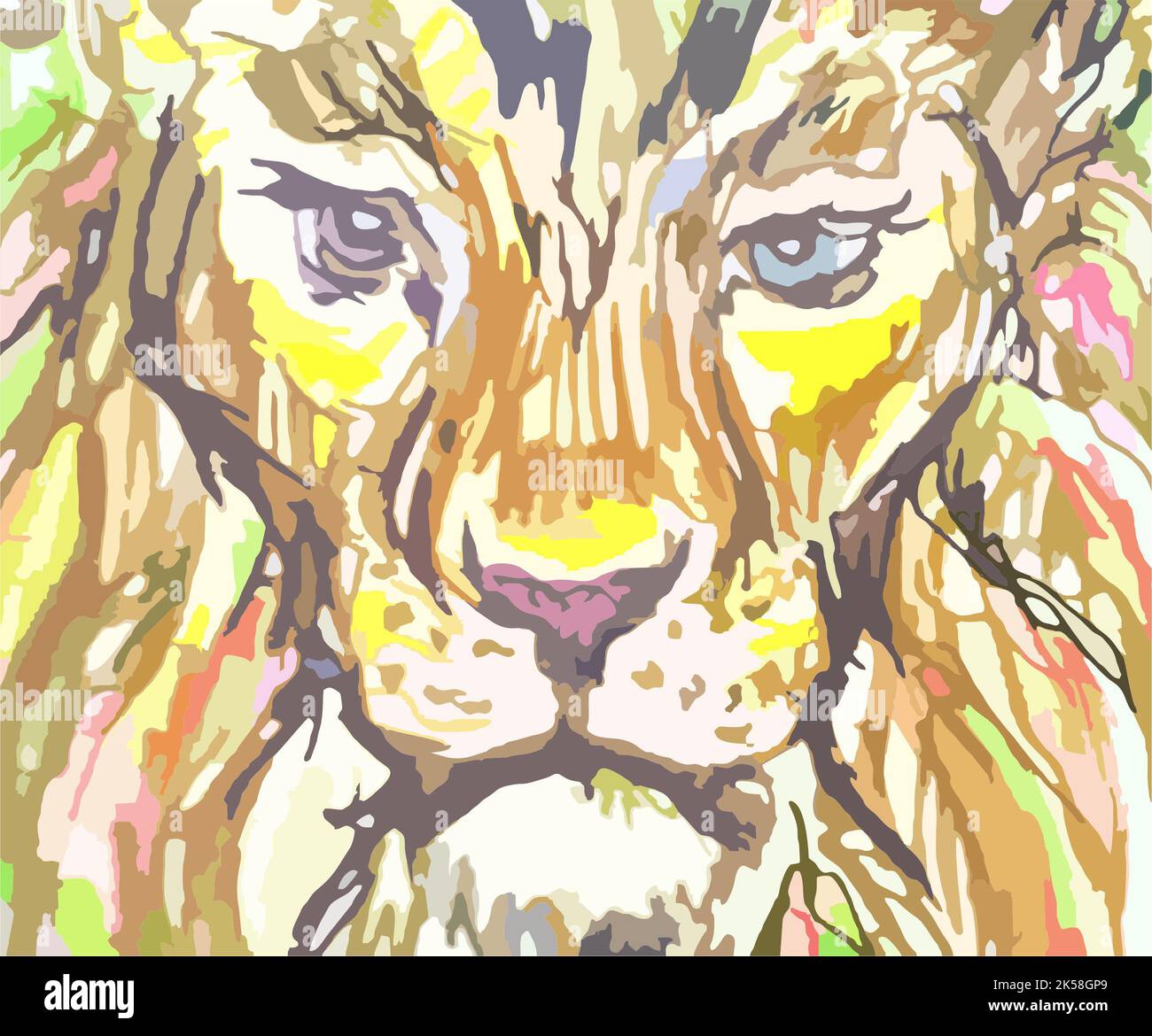 Lion head poster colorful splashes. Abstract predator head sketch for ...
