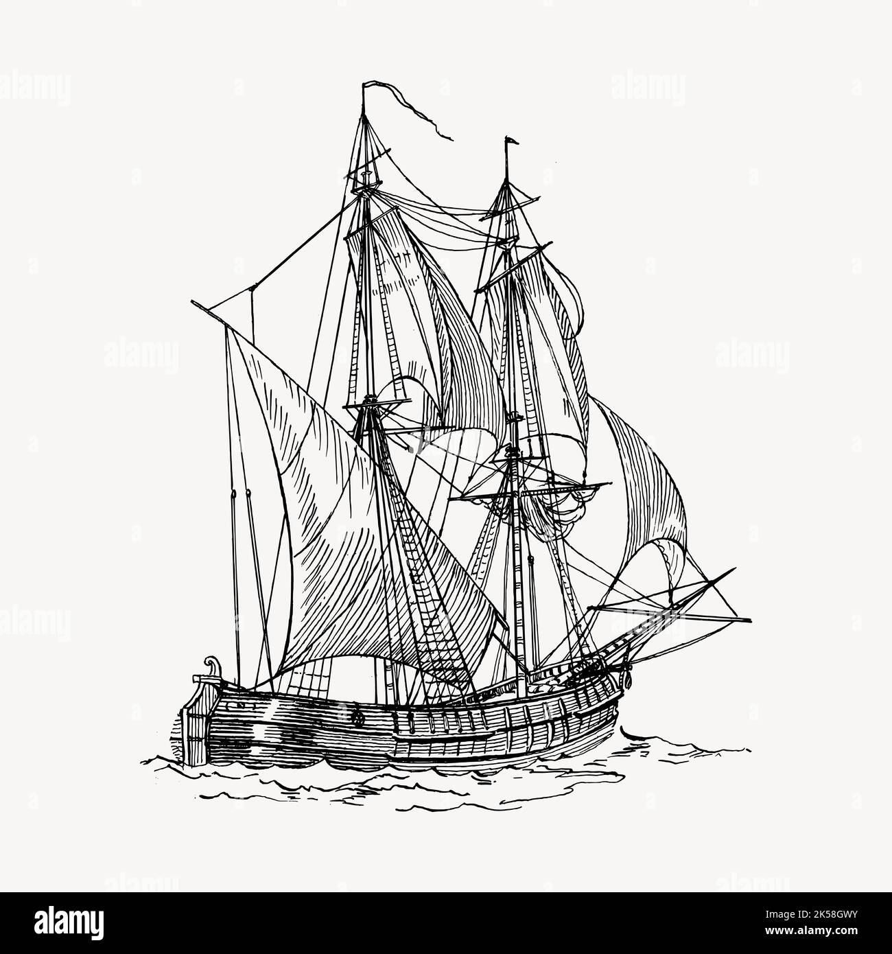 Sailing ship clipart, vintage transportation illustration vector Stock ...