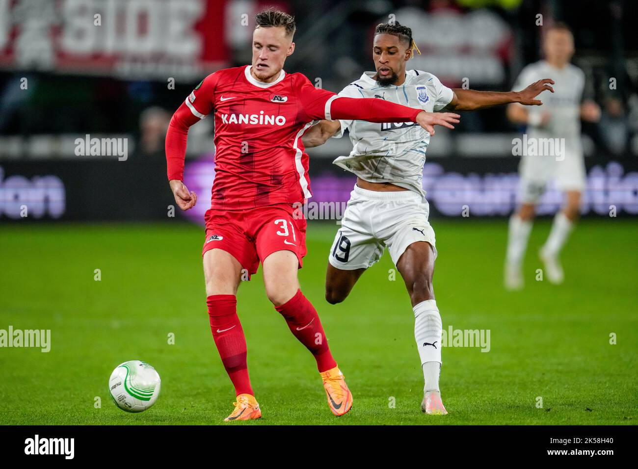 ALKMAAR, NETHERLANDS - OCTOBER 6: Sam Beukema of AZ, Euclides Cabral of ...