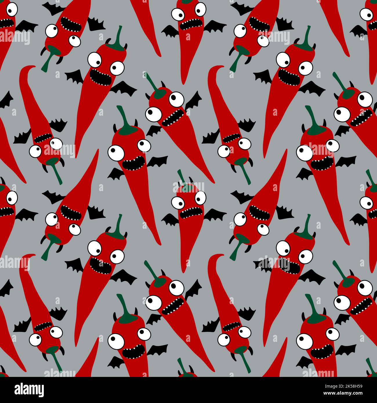 Cartoon vegetable seamless vampire Halloween red hot pepper pattern for ...
