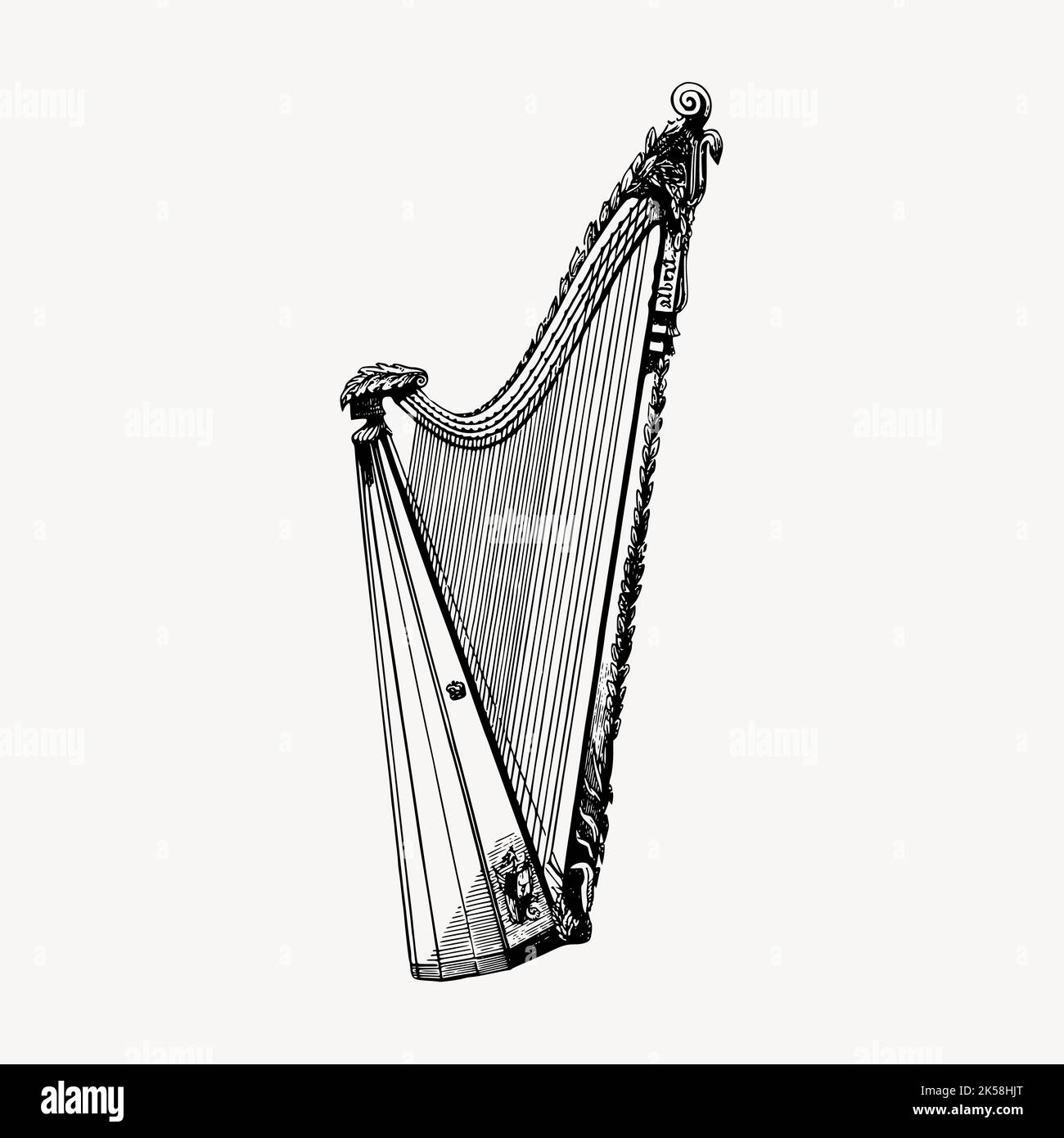 Vintage harp clipart, string musical instrument illustration vector ...