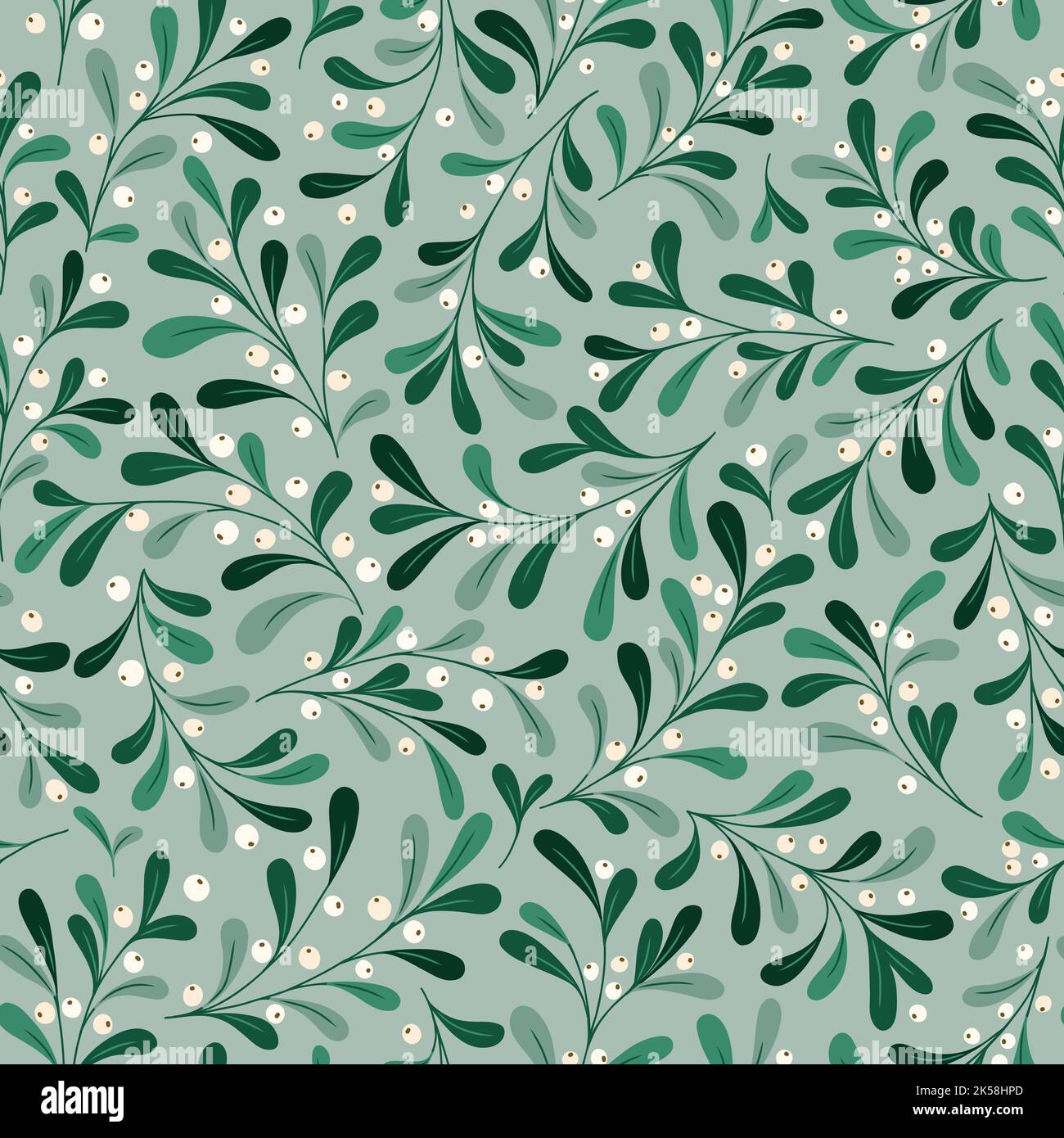 Christmas Mistletoe Foliage and Berries Vector Seamless Pattern Stock ...