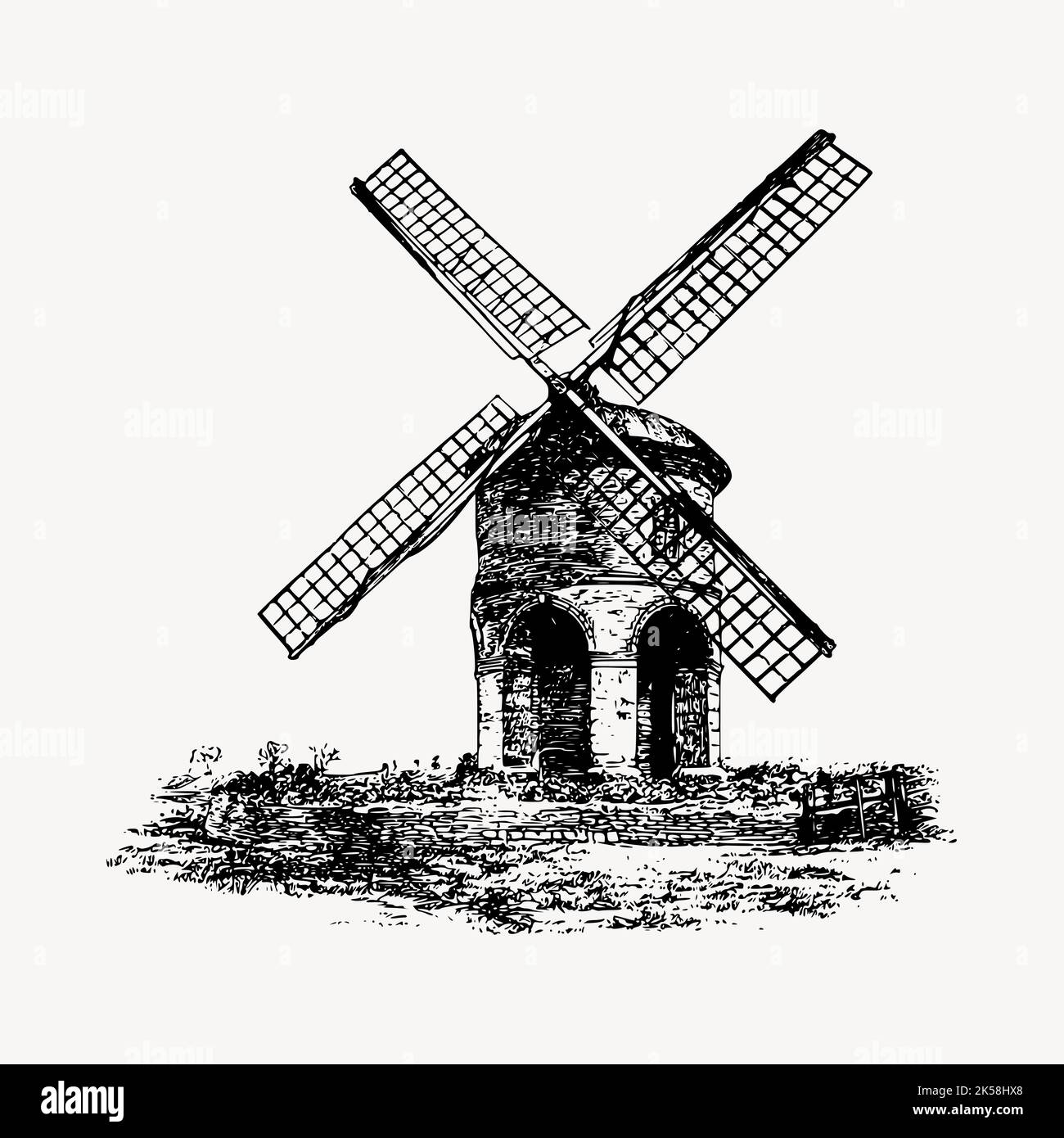 Windmill clipart, vintage farm illustration vector Stock Vector Image ...