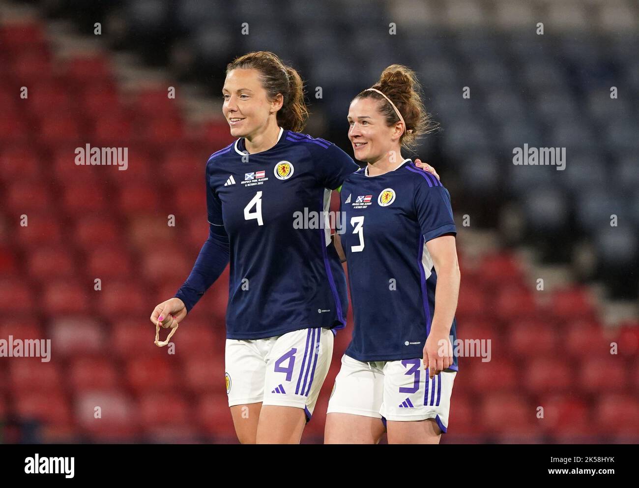 Scotland's Rachel Corsie and Emma Mitchell celebrate following the FIFA ...
