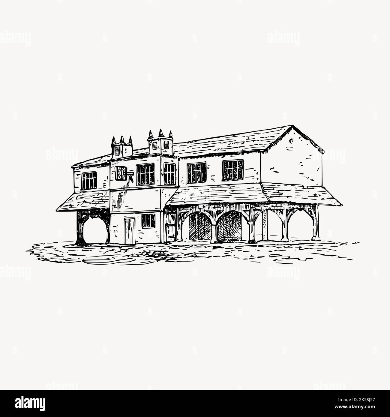 Market house clipart, vintage architecture illustration vector Stock ...