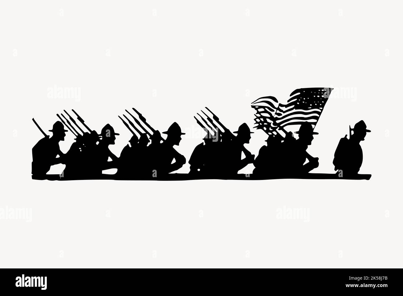 Marching soldiers silhouette clipart, vintage illustration vector Stock ...