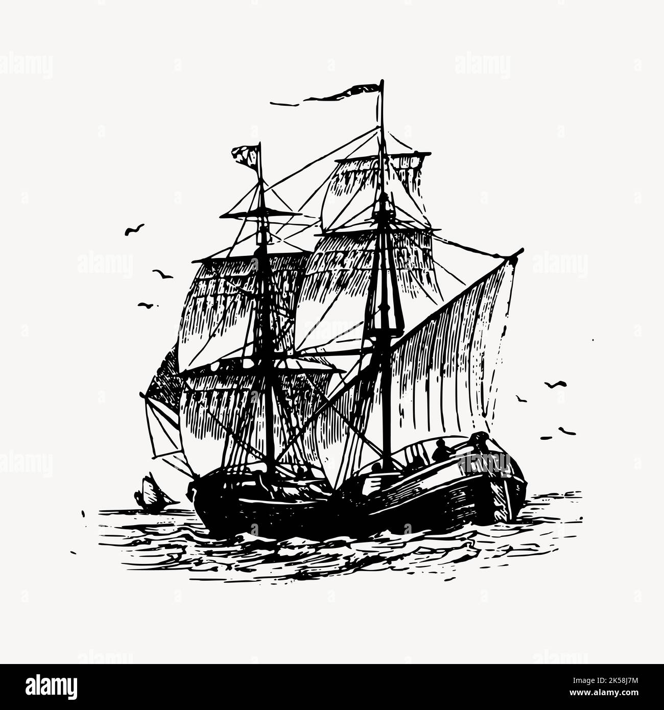 Sailing ship clipart, vintage transportation illustration vector Stock ...