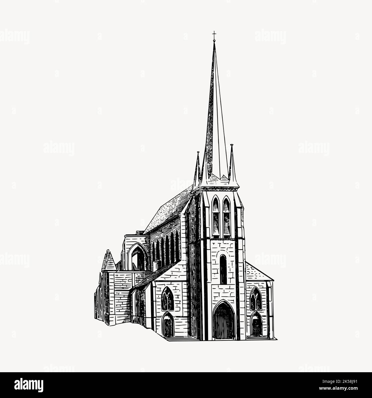 Church building clipart, vintage architecture illustration vector Stock ...