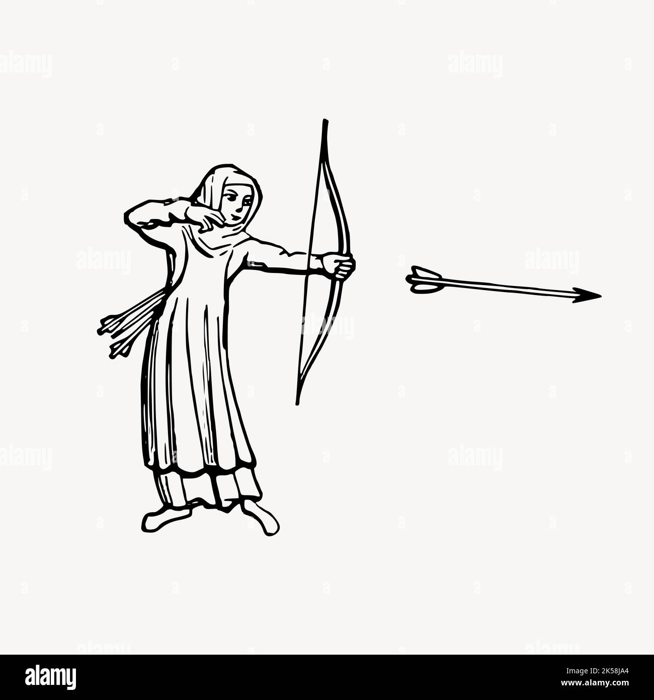 Female archer clipart, vintage sport illustration vector Stock Vector ...