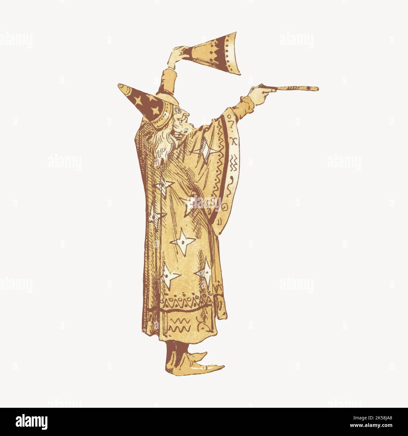 Golden wizard clipart, vintage fairytale illustration vector Stock ...
