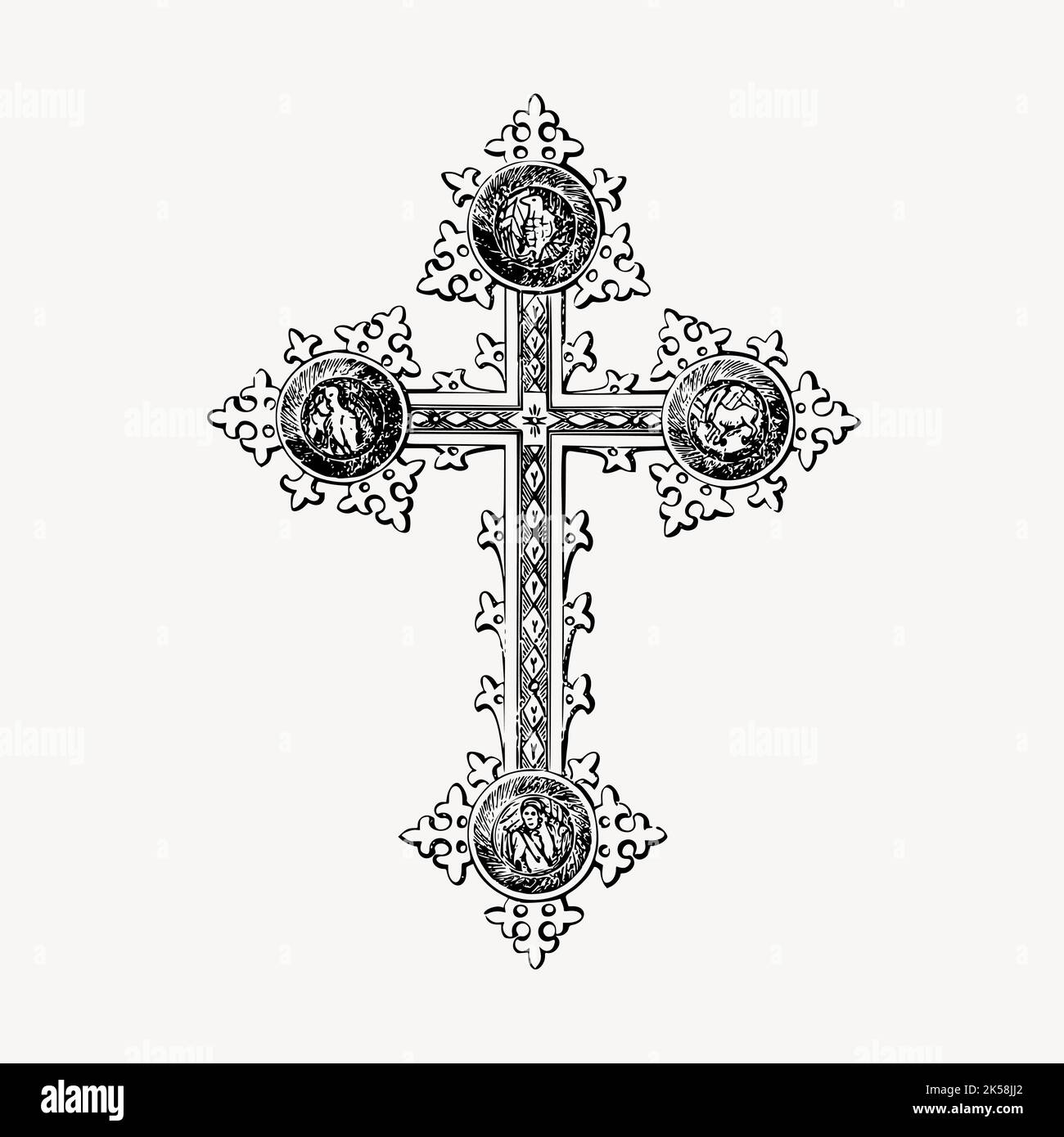 Ethiopian cross clipart, vintage religious illustration vector Stock ...