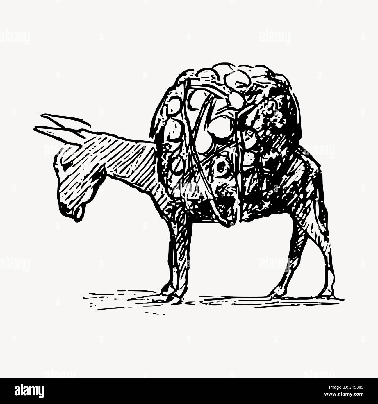 Overloaded donkey clipart, animal-powered transport illustration vector ...