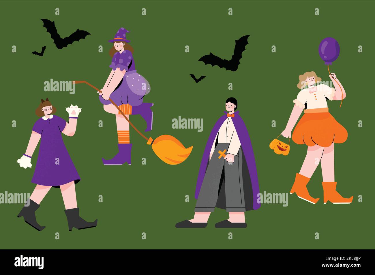 hand drawn flat halloween costumes collection vector design ...
