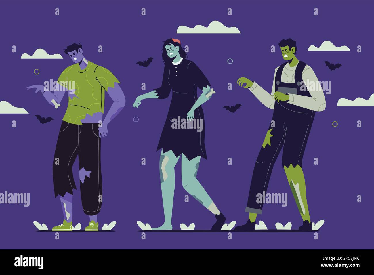 hand drawn flat halloween zombie collection vector design illustration ...