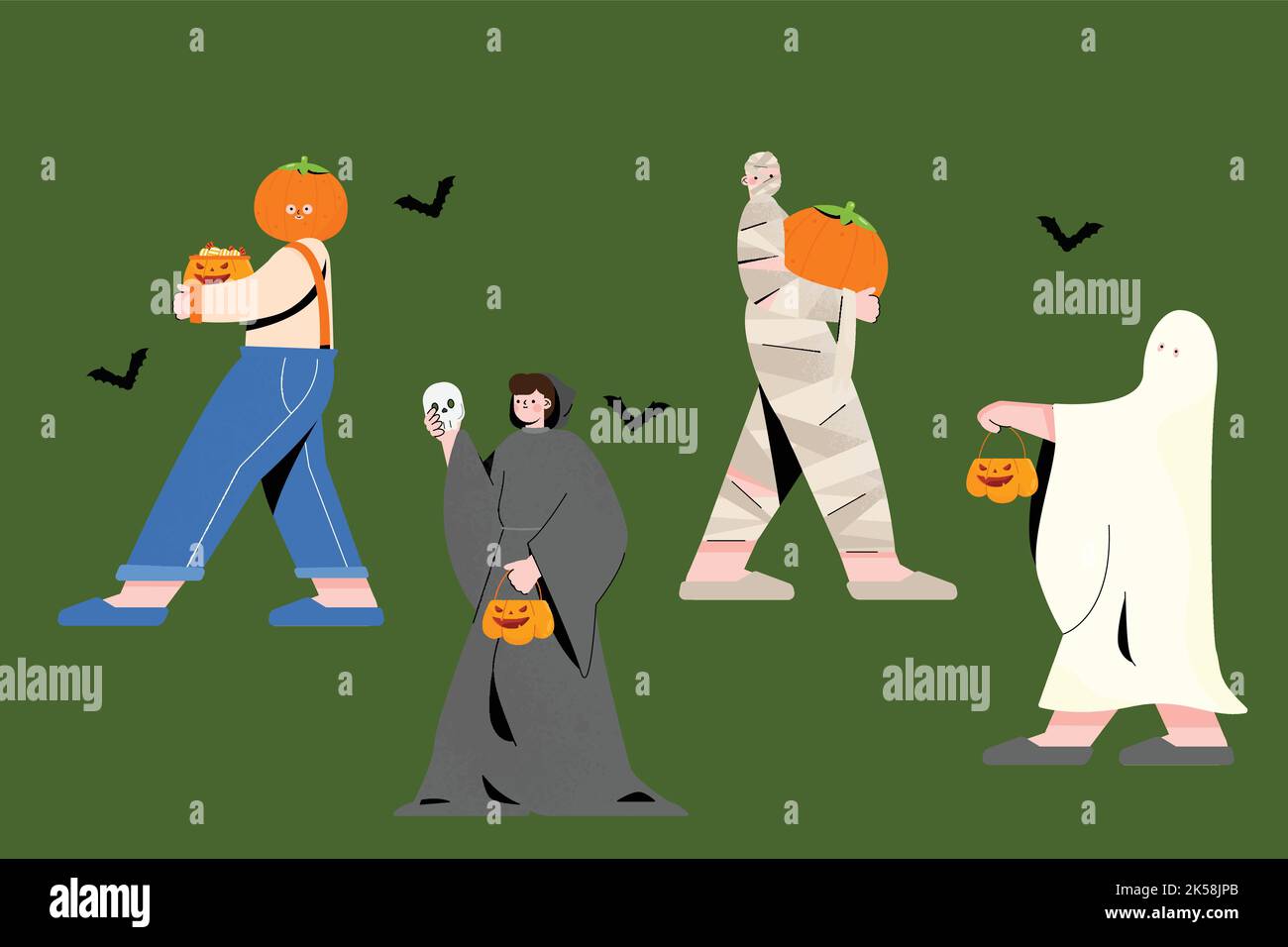 hand drawn flat halloween costumes collection vector design ...