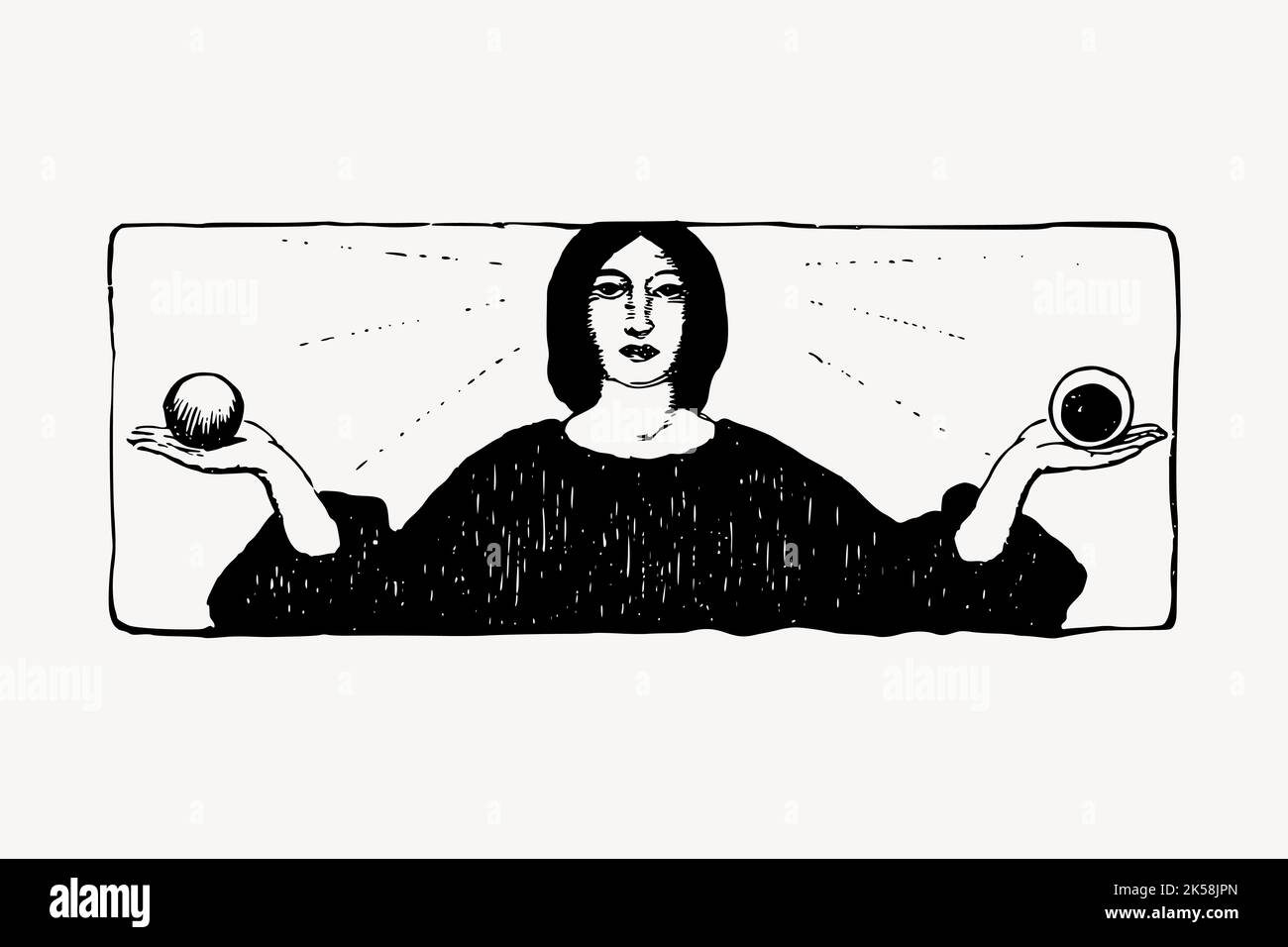 Woman holding balls drawing, vintage religious illustration vector ...