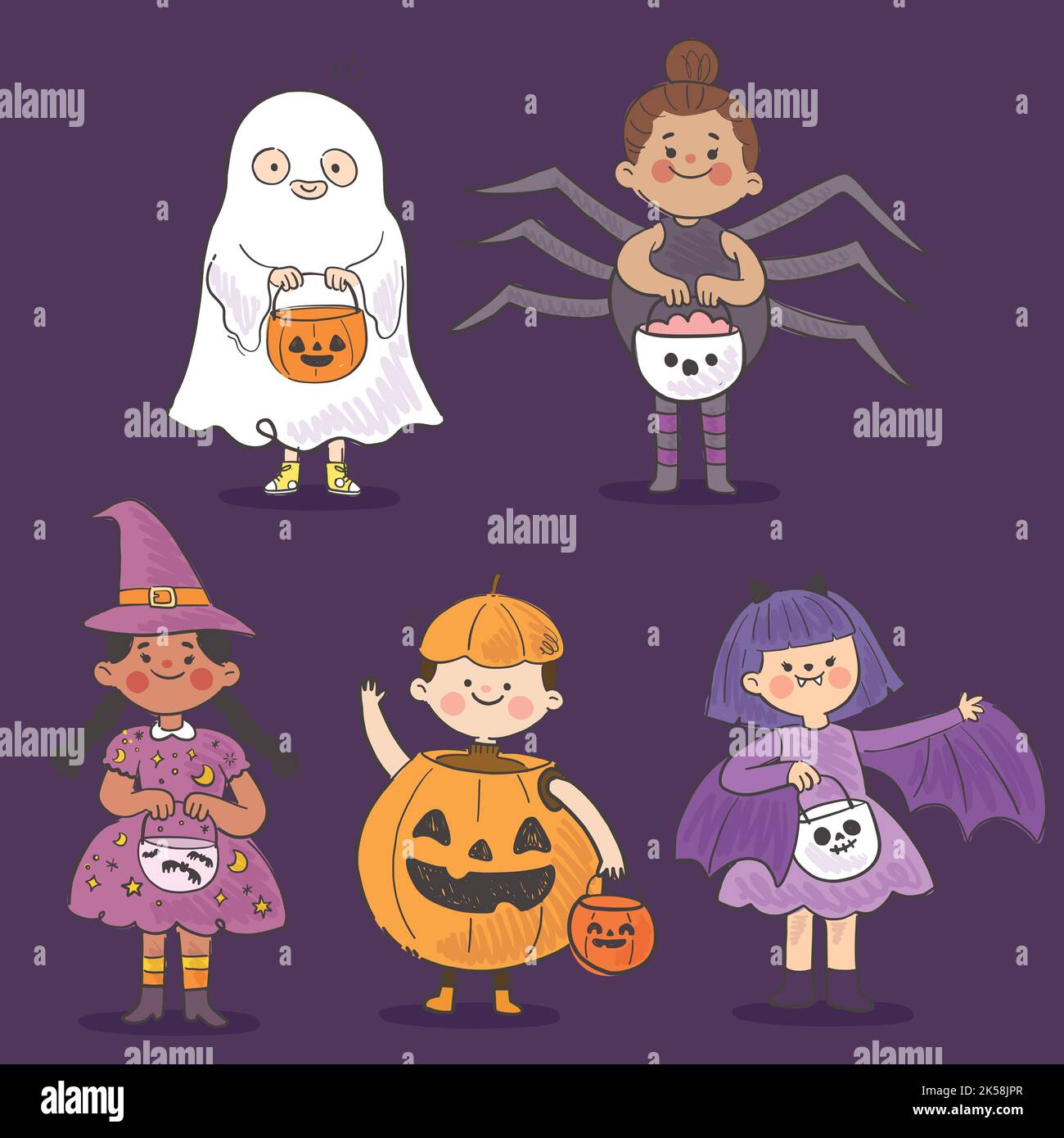hand drawn halloween costumes collection vector design illustration ...