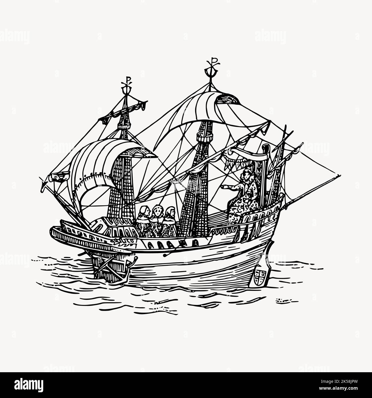 Sailing ship clipart, vintage transportation illustration vector Stock ...