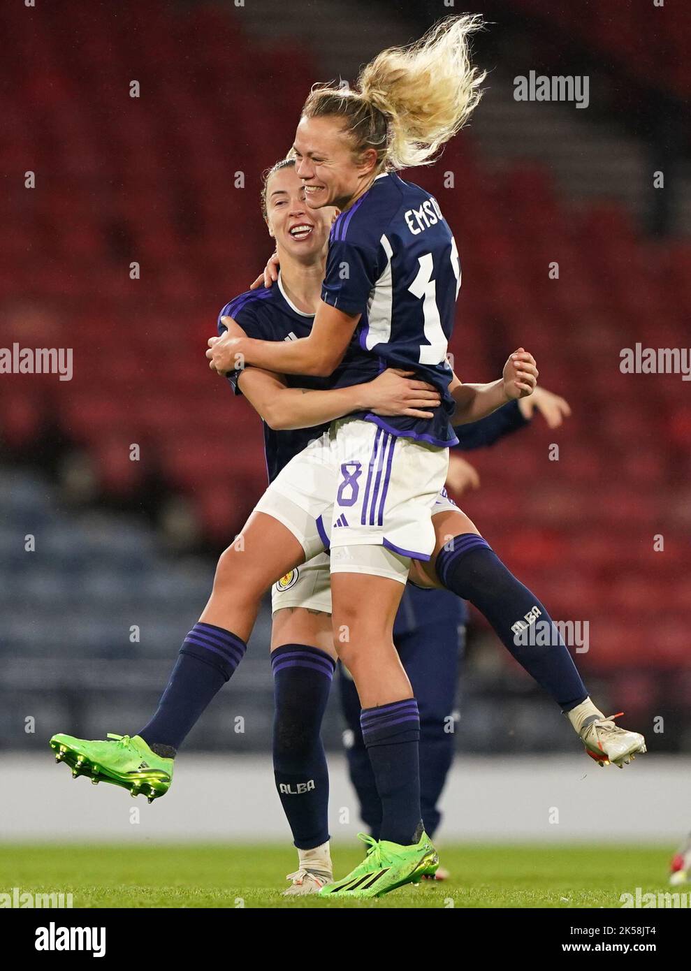 Scotland's Nicola Docherty and Claire Emslie celebrate following the ...