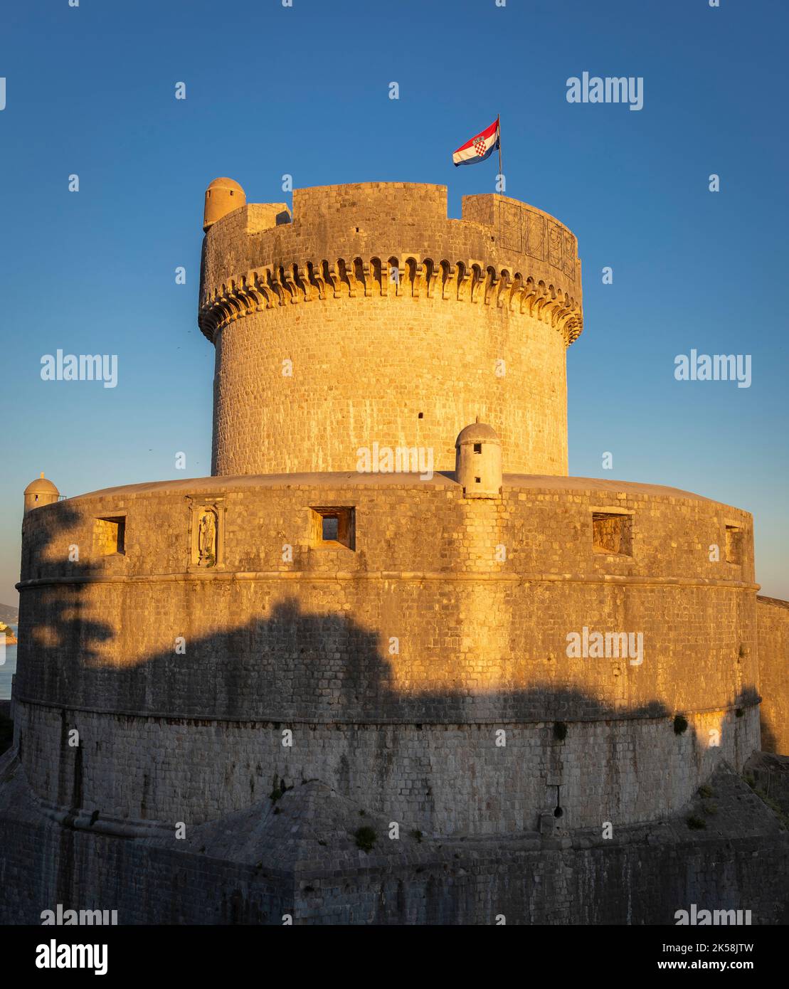 DUBROVNIK, CROATIA, EUROPE - The Minceta Tower in the walled fortress ...